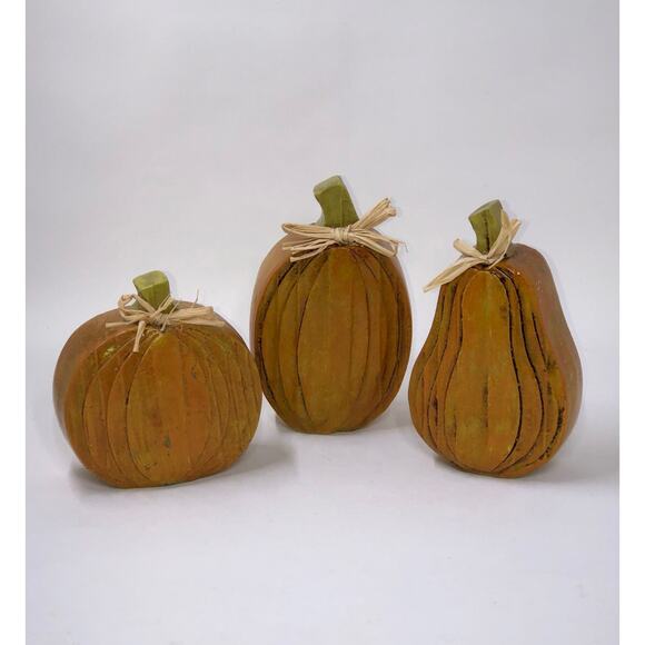 Holiday | New Set Of 3 Resin Distressed Small Fall Pumpkins With Raffia ...